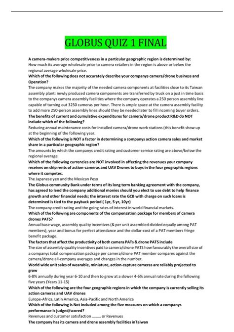 Globus Quiz 1 Final Exam Questions And Answers 2024 A Graded 100 Verified Globus 1 Stuvia Us