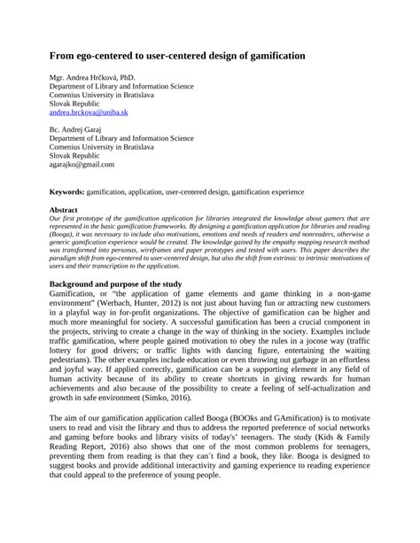 Pdf From Ego Centered To User Centered Design Of Gamification