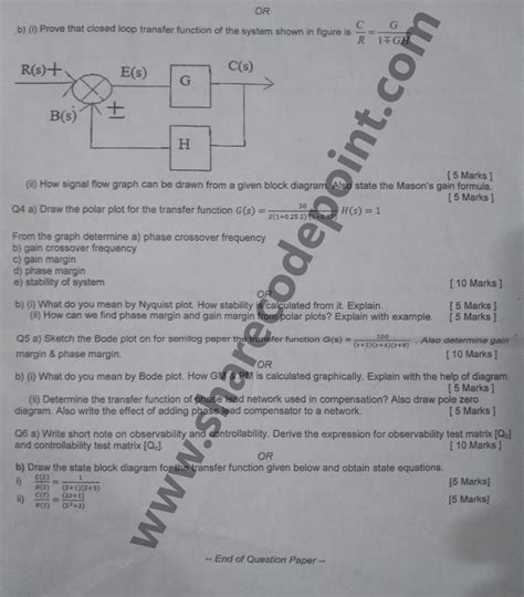 Ece305 Control Systems End Term Exam Question Paper Ece 305 Lpu