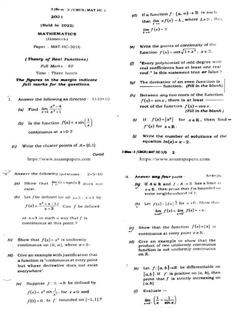 Bsc 3 Sem Hons Mathematics Theory Of Real Functions Mat Hc 3016 2021 Pdf