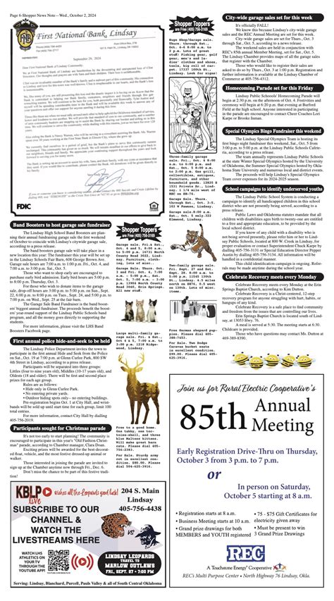 October 2 2024 Edition Shopper News Note