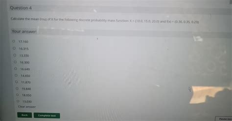 Solved Calculate The Mean Mu Of X For The Following Chegg Com