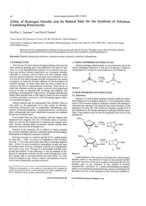 Pdf Utility Of Hydrogen Selenide And Its Related Salts For The Synthesis Of Selenium