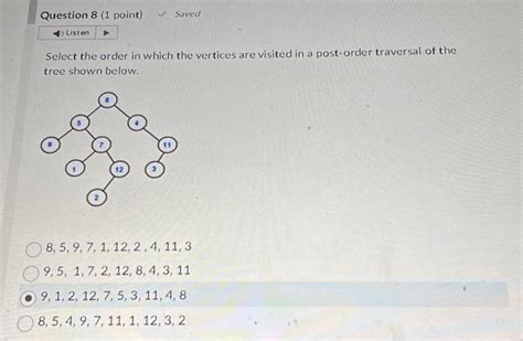 Solved Select The Order In Which The Vertices Are Visited In Chegg