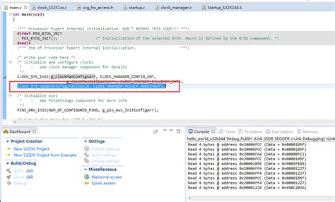 solved in s32ds debug hello world example example run away nxp