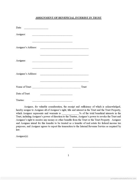 Trust Assignment Of Benificial Interest Pdf And Word