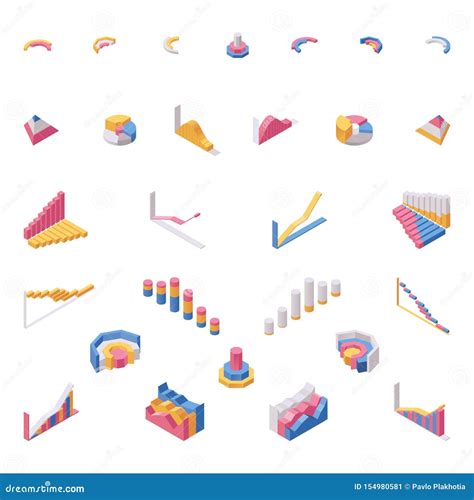Chart Elements Isometric Vector Illustrations Set Data Visualization Statistical Information