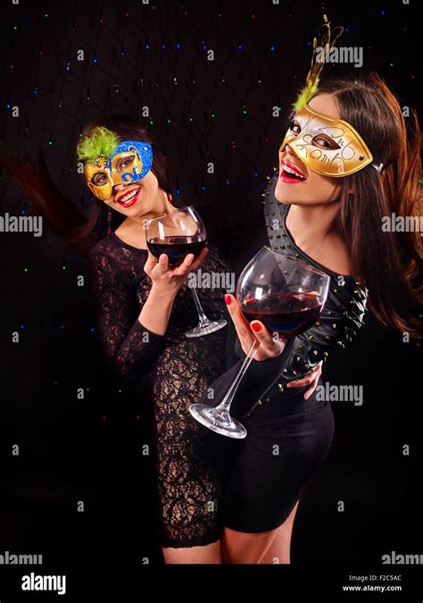 Two Sexy Lesbian Women With Red Wine Stock Photo Alamy
