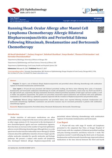 Pdf Allergic Bilateral Blepharoconjunctivitis And Periorbital Edema Following Rituximab