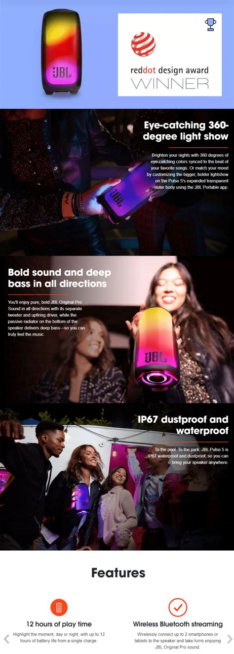 JBL Pulse Portable Bluetooth Speaker Penguin Com Bd