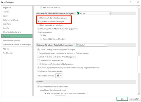 Horizontale Und Oder Vertikale Bildlaufleisten In Excel Ein Oder