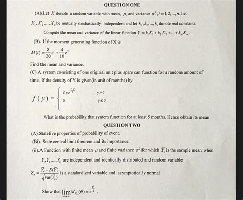 solved question one a let xi ﻿denote a random variable with
