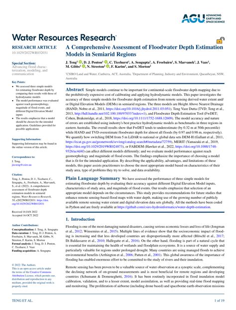 Pdf A Comprehensive Assessment Of Floodwater Depth Estimation Models In Semiarid Regions