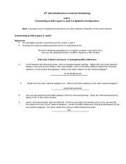 Lab 2 Connecting At OSI Layers 2 3 Network Config Doc IFT 166 Introduction To Internet