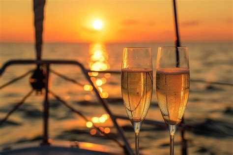 Premium Photo Two Glasses Of Sparkling Champagne On A Boat Railing