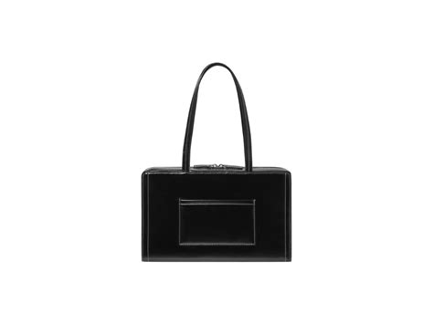 Stand Oil Post Bag Medium In Vegan Leather Stitch Black