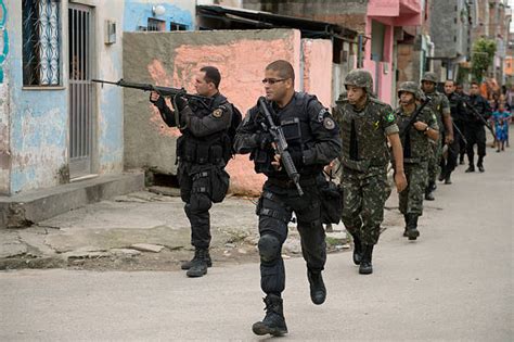 Pm Paramilitary Police Bope Special Unit Personnel In Black Mantain Security For Brazilian