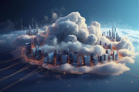 2d Illustration Of Cloud Computing Digital Cloud Computing And Network