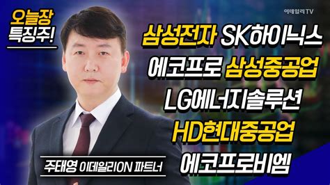 삼성전자sk하이닉스에코프로lg에너지솔루션hd현대중공업삼성중공업에코프로비엠 주태영 이데일리on 파트너 이데일리on