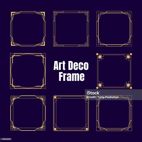골드 아르 데코 광장 테두리와 프레임 고립 된 컬렉션 트렌디 한 빈티지 럭셔리 장식 디자인 요소 세트 복고풍 황금 지오메트리 라인 패턴 장식 벡터 그래픽 아트워크