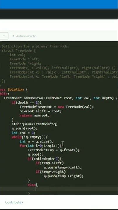 Leetcode Daily 623 Add One Row To Tree Coding Shorts C Viralshorts Programming Cpp
