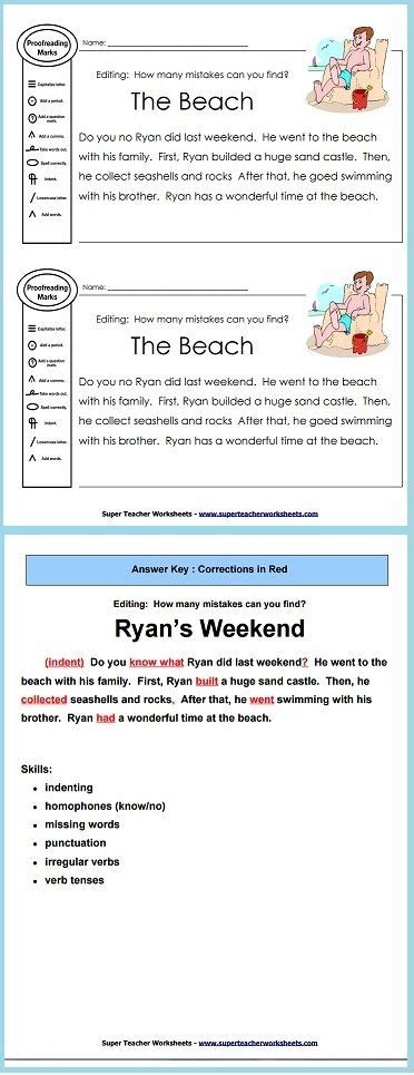 Proofreading Worksheet Reading Skills Worksheets Editing Practice Worksheets Teaching Writing