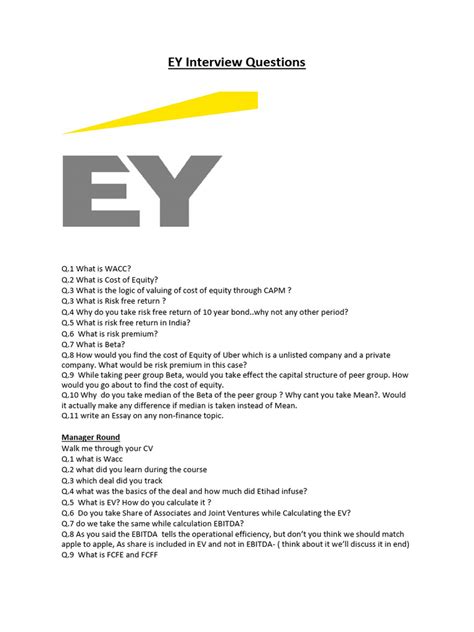 Ey Interview Questions Pdf
