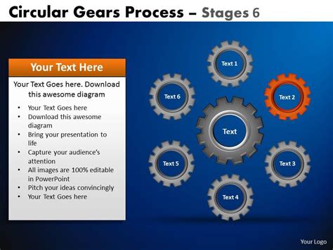 Circular Gears Flowchart Process PowerPoint Shapes PowerPoint Slide Deck Template