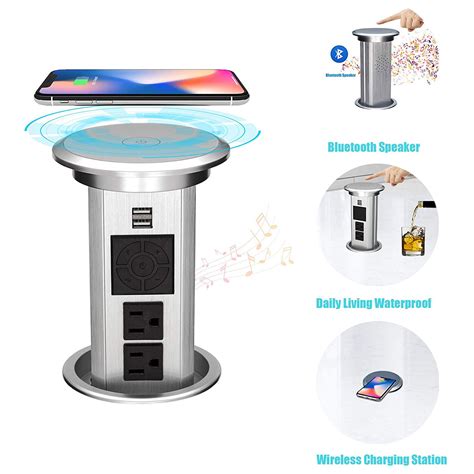 Pop Up Socket Recessed Power Outlet W Wireless Charging And Bluetooth Speaker The Green Head