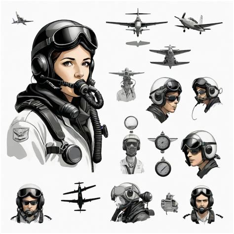 Pilot Vector Set White Background Isolated Premium Ai Generated Vector