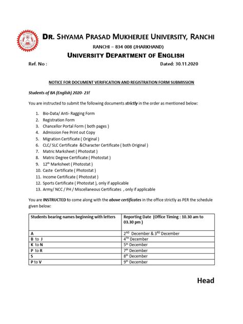 Notice For Document Verification And Registration Form Submission 1