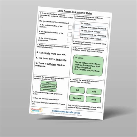 Year 6 Formal And Informal Vocabulary Mixed Activity Resource Classroom Secrets