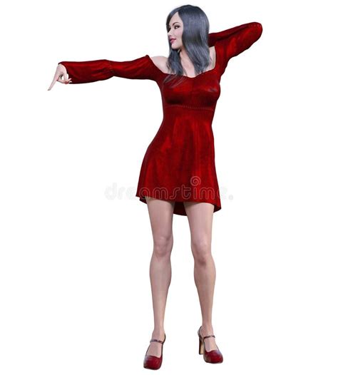 Beautiful Brunette Woman Red Short Dress Stock Illustration