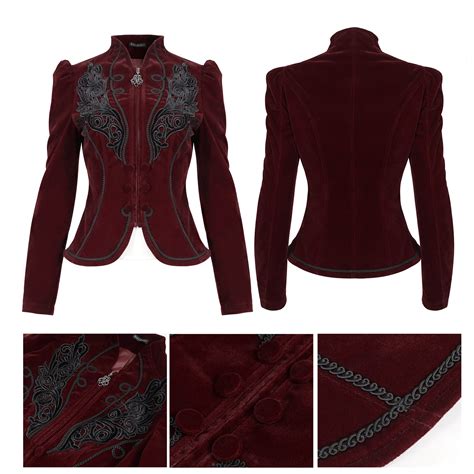 Womens Victorian Gothic Short Jacket Velvet Zip Up Jacket Vampire