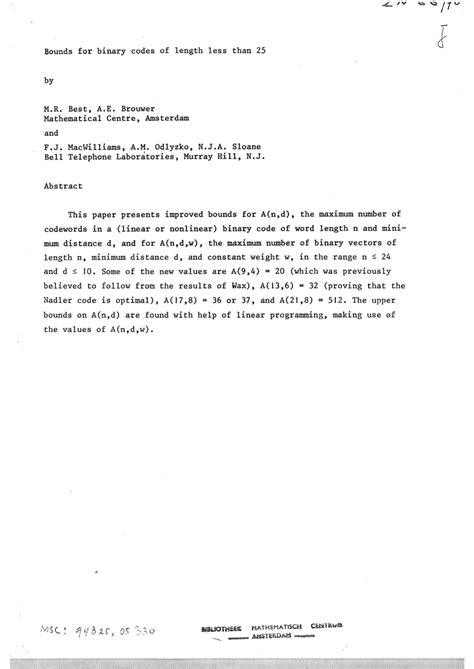 pdf bounds for binary codes of length less than 25