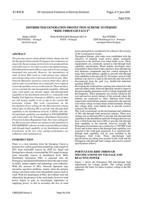 Pdf Distributed Generation Protection Scheme To Permit “ride Through Fault”