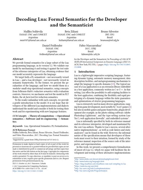 Decoding Lua Formal Semantics For The Developer And The Semanticist Pdf Scope Computer