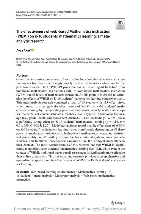 the effectiveness of web based mathematics instruction wbmi on k 16