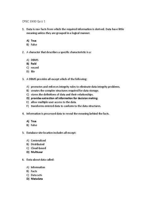 Fundamentals Of Databases Practice Problems With Solutions Cpsc 3300