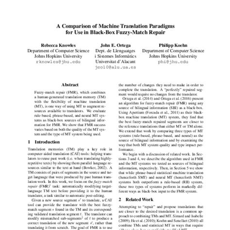 A Comparison Of Machine Translation Paradigms For Use In Black Box