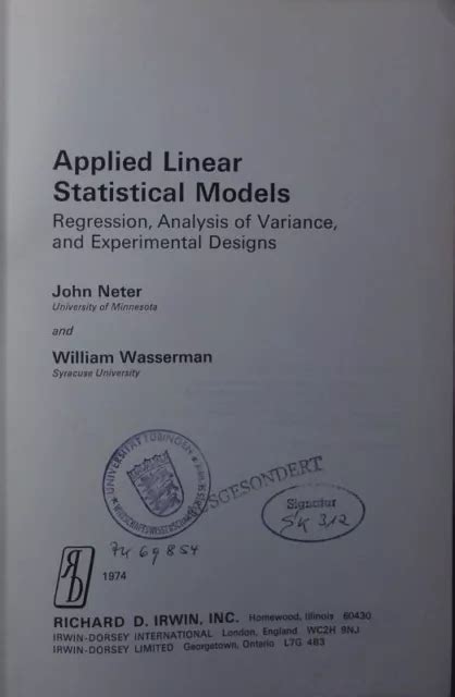 applied linear statistical models regression analysis of variance