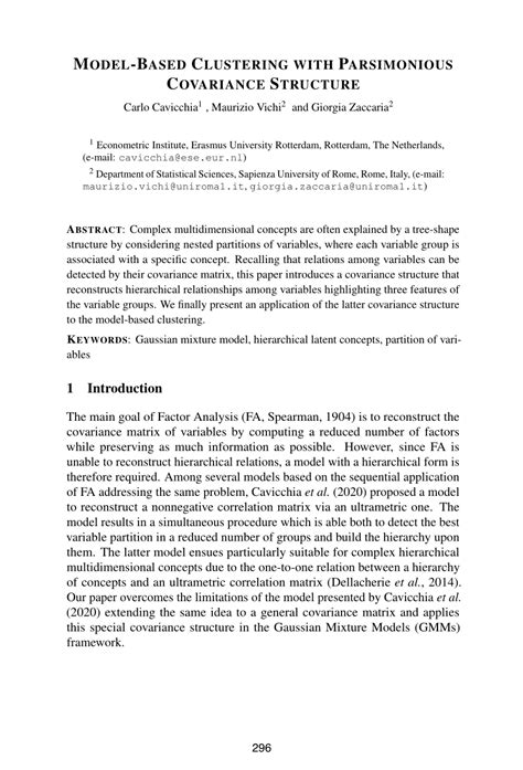 Pdf Model Based Clustering With Parsimonious Covariance Structure