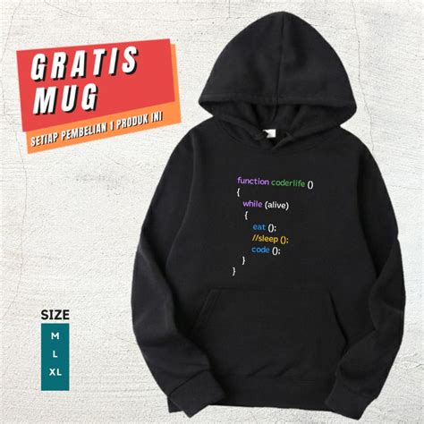 Jual Jaket Hoodie Cotton Fleece Programmer Coderlife Eat Sleep Code
