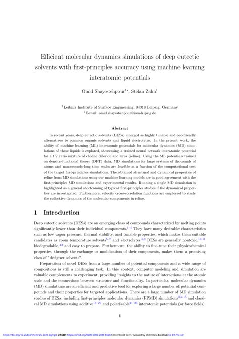 Pdf Efficient Molecular Dynamics Simulations Of Deep Eutectic