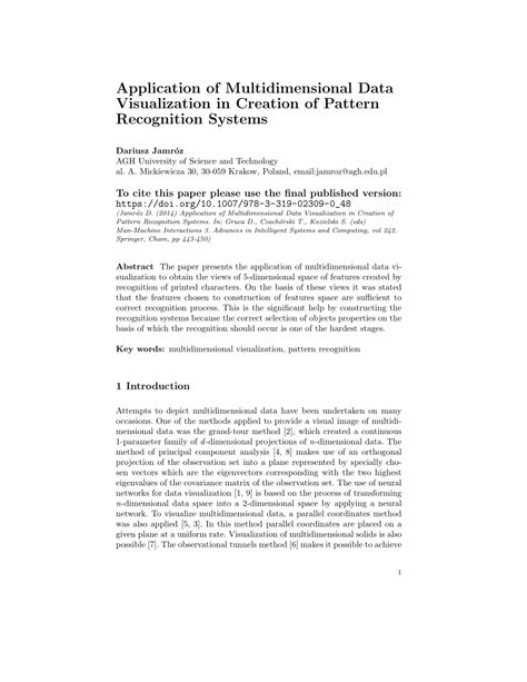 pdf application of multidimensional data visualization in creation of