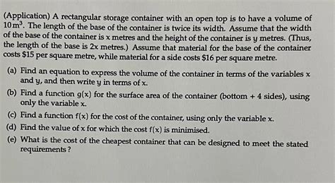 Solved Application A Rectangular Storage Container With An Chegg