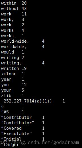 使用hadoop自带的例子wordcount实现词频统计请先使用hadoop自带的wordcount程序针对licensetxt进行词频