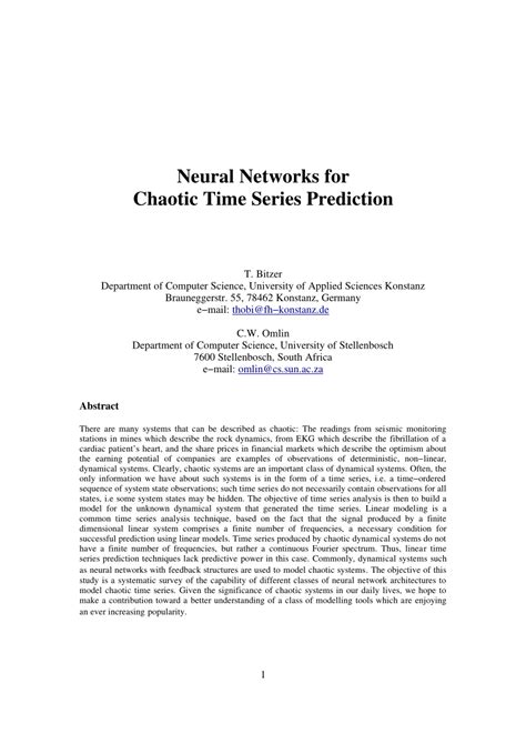 Pdf Neural Networks For Chaotic Time Series Prediction