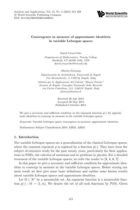 Pdf Convergence In Measure Of Approximate Identities In Variable Lebesgue Spaces