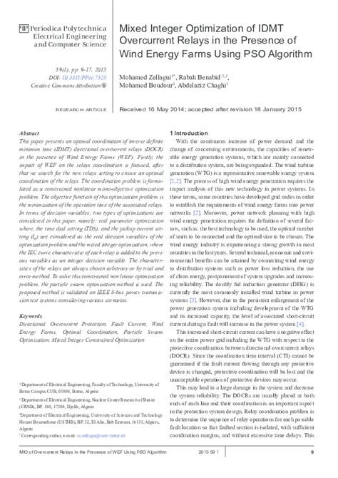 pdf mixed integer optimization of idmt overcurrent relays in the